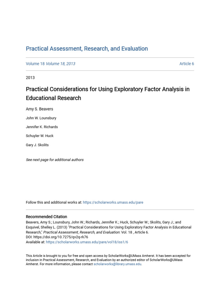 Practical Considerations for Using Exploratory Factor Analysis in | PDF | Factor Analysis | Analysis