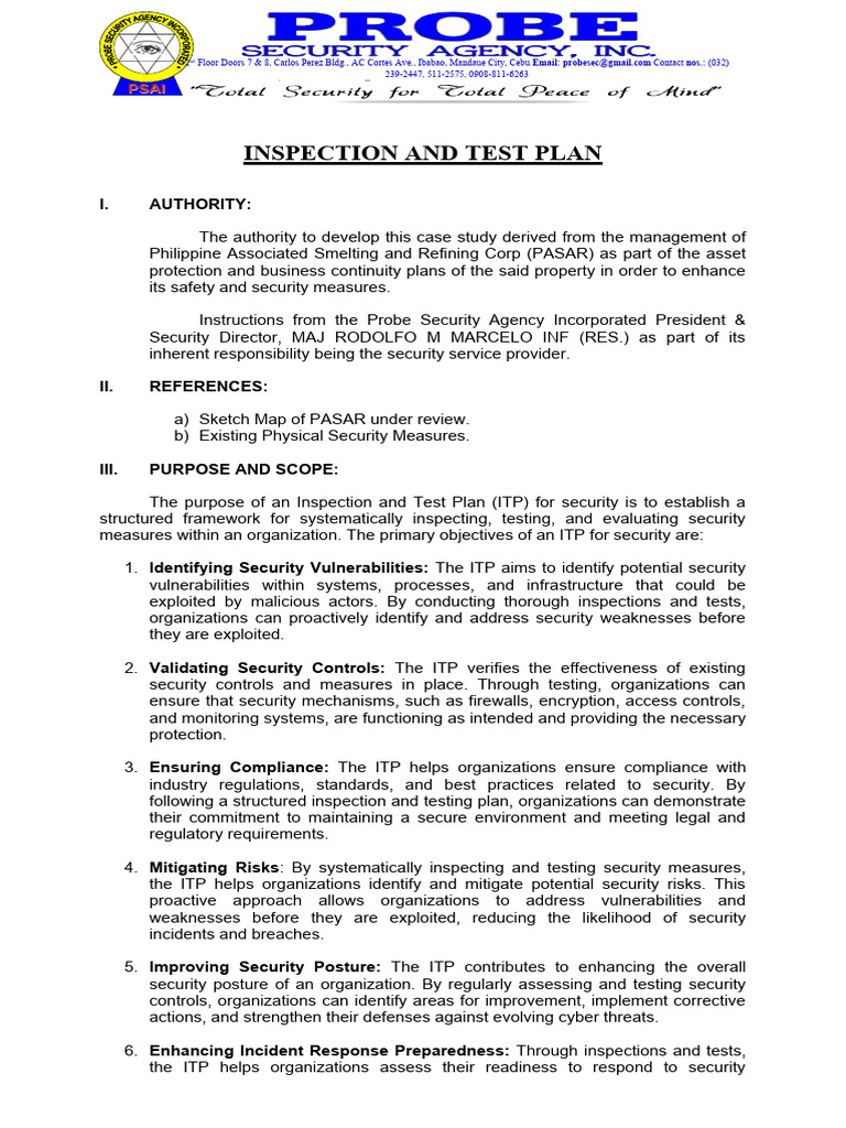 Pasar Inspection and Test Plan | PDF | Computer Security | Security