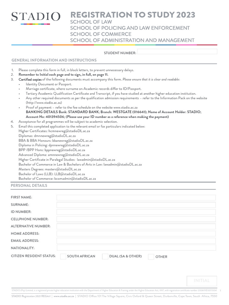 STADIO Registration Application (R1) 2023 | PDF | Bachelor's Degree | Fee