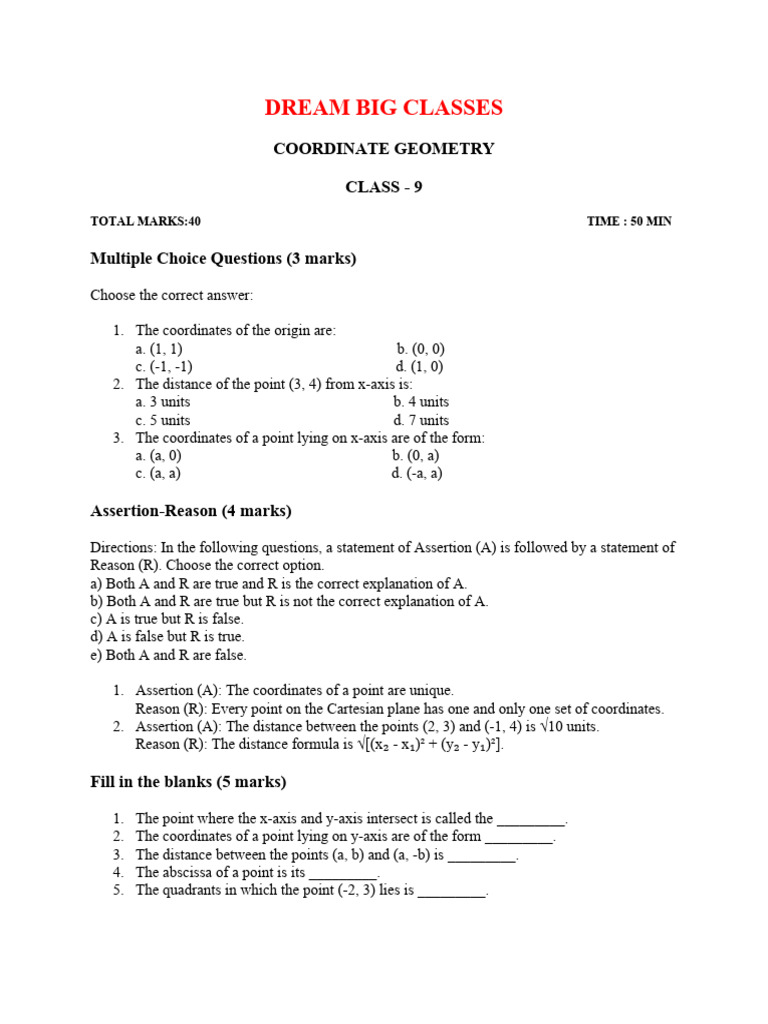 Class 9 Co Ordination Geometry | PDF | Cartesian Coordinate System ...