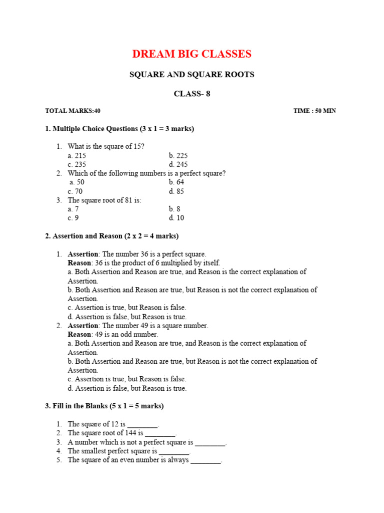 Class 8 Square and Square Roots 2 | PDF | Square Root | Mathematical Objects