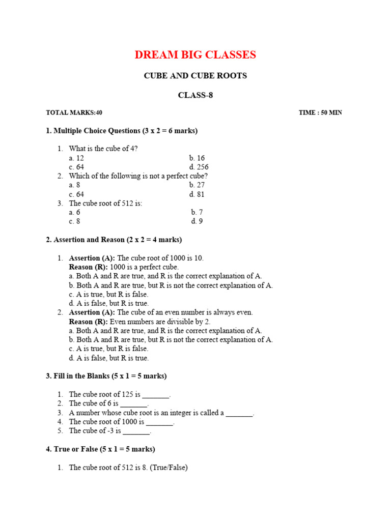 Class 8 Cube and Cube Roots - 2 | PDF | Numbers | Discrete Mathematics