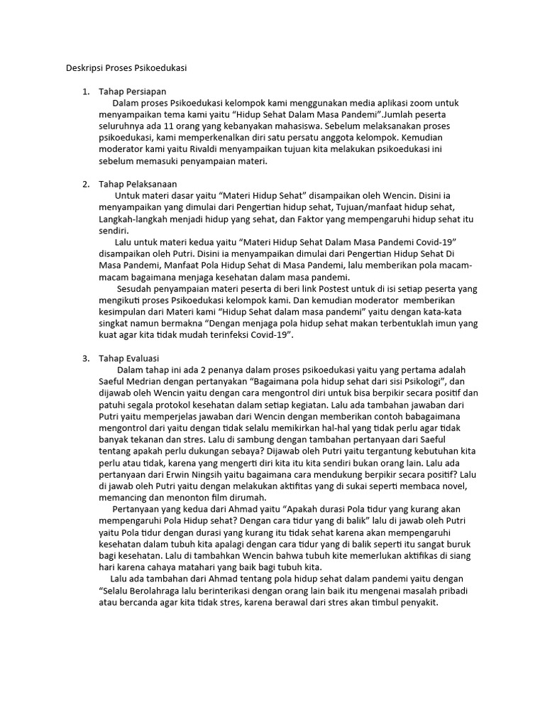 Deskripsi Proses Psikoedukasi | PDF