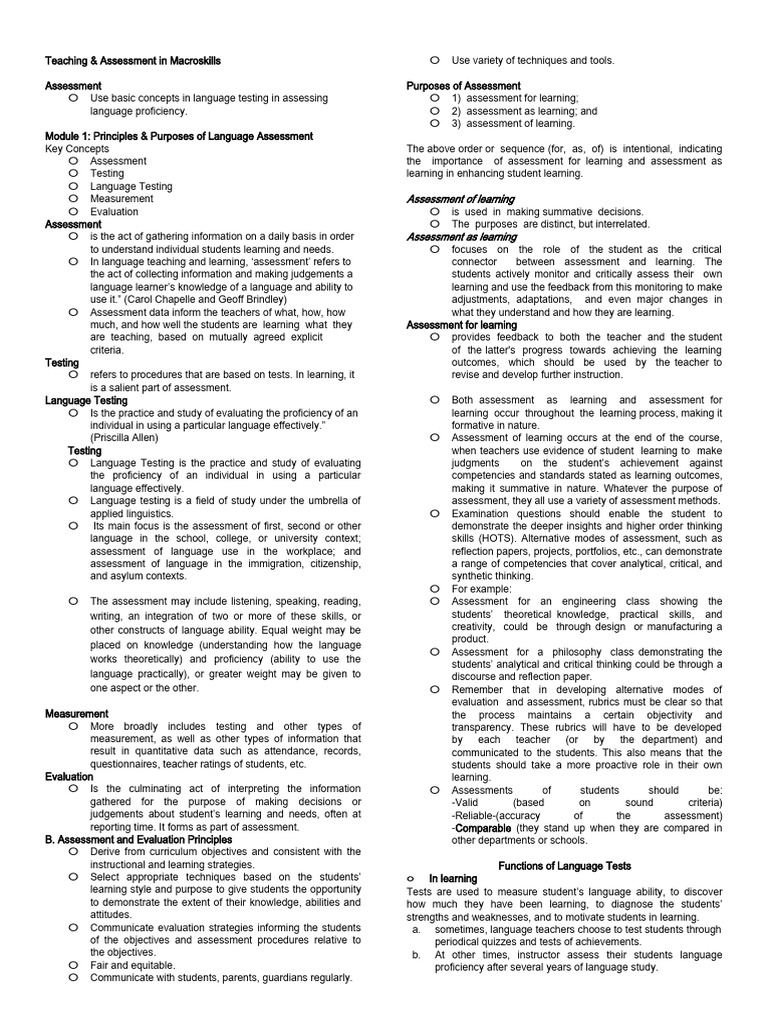 Handouts On Language & Literature Assessment | PDF | Educational Assessment | Multiple Choice