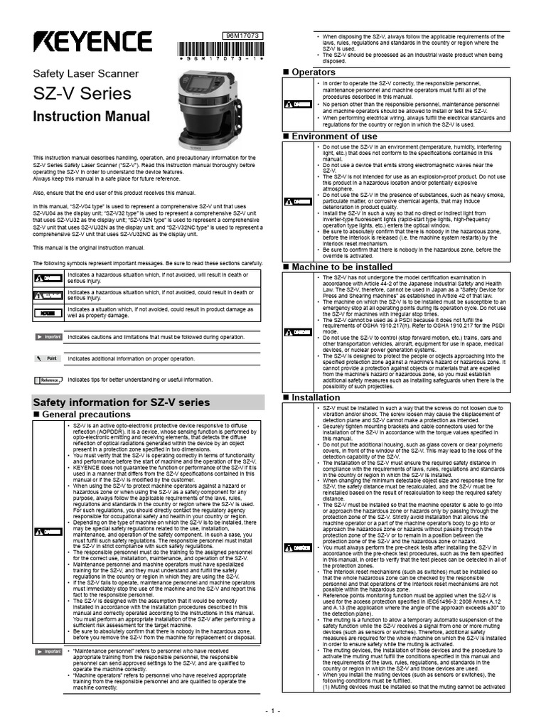 SZ-V Series Instruction Manual KEYENCE | PDF | Safety | Power Supply