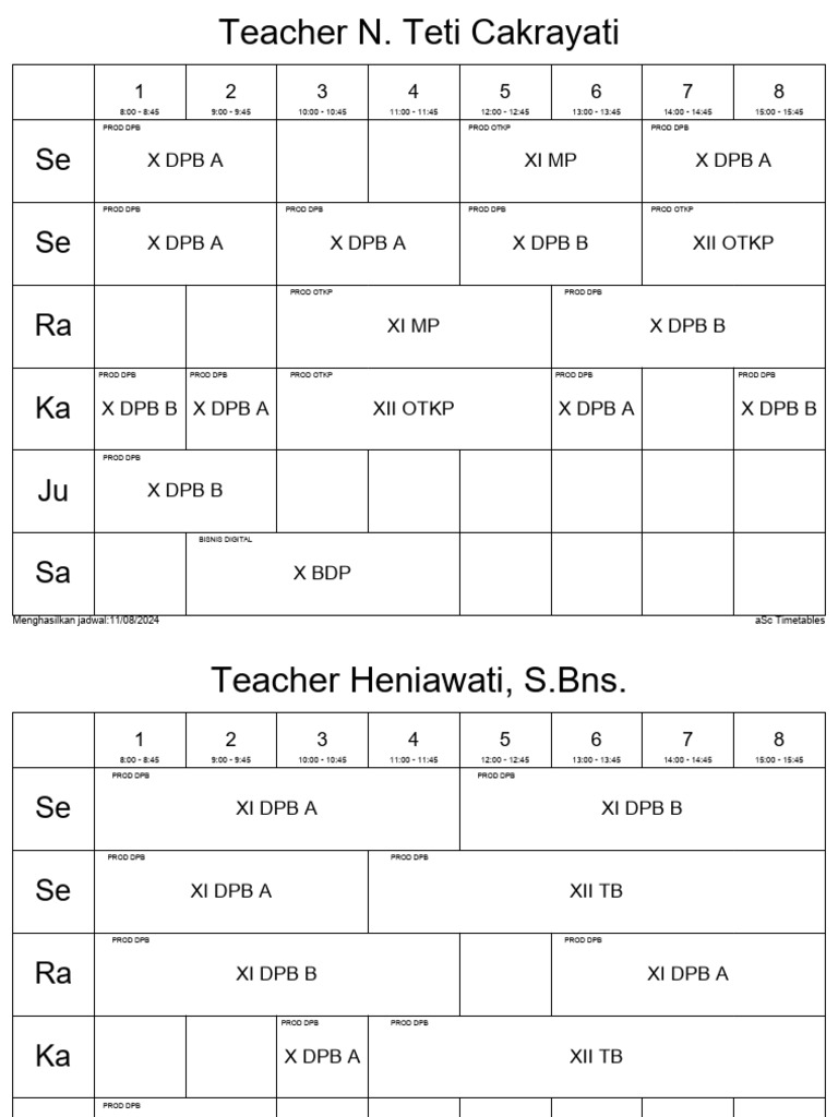 Contoh Jadwal Pelajaran Perguru | PDF