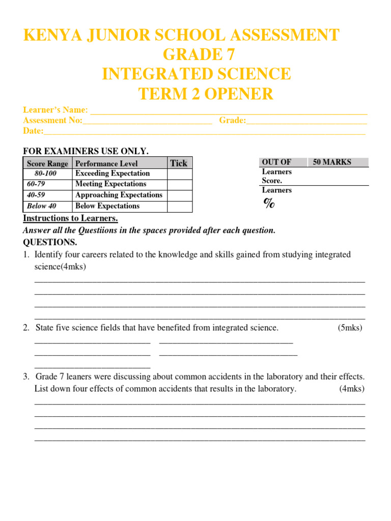 Grade 7 Integrated Science Term 2 Exam | PDF | Mixture | Homogeneity ...