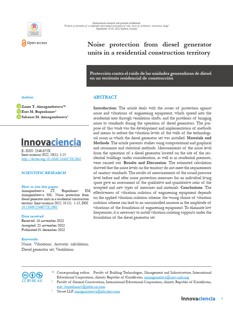 Diesel Generator Noise Control Study | PDF | Noise | Decibel