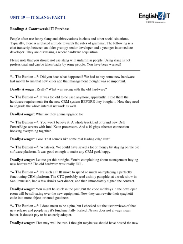 IT Slang in Developer Conversations | PDF | Computing | Computer ...