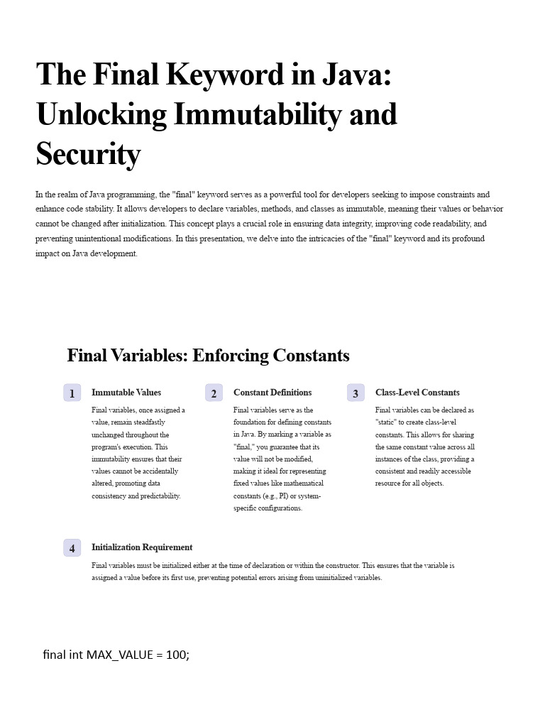 The Final Keyword in Java Unlocking Immutability and Security | PDF | Method (Computer ...