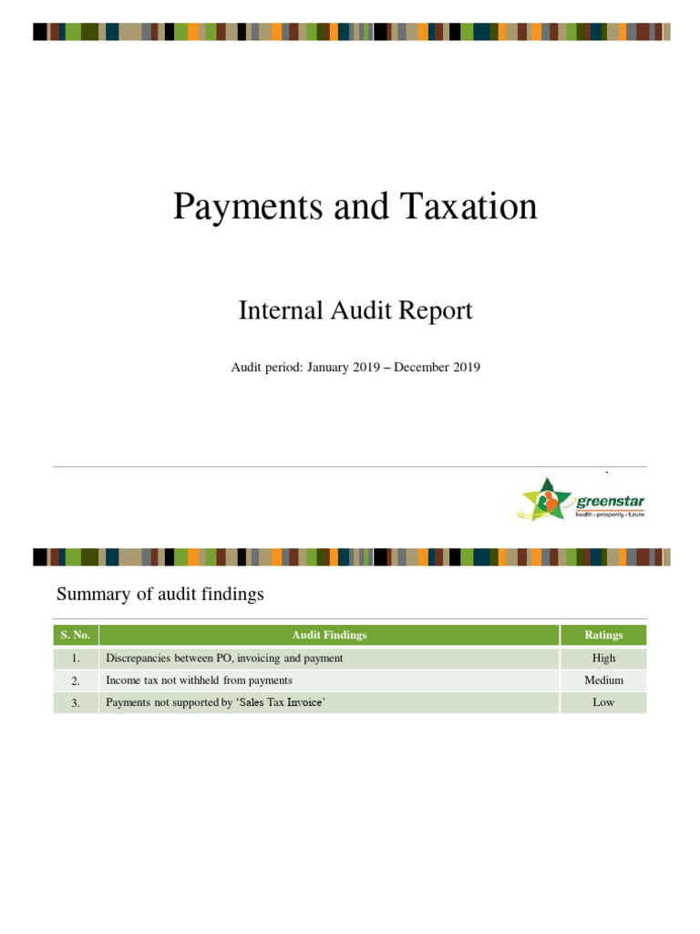 Internal Audit Report - Payments and Taxation | PDF | Taxes | Invoice