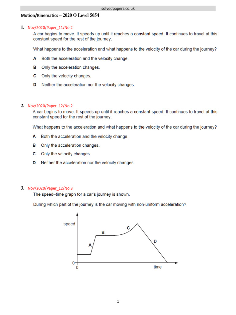 2020 Motion Kinematics O Level 5054 Pdf