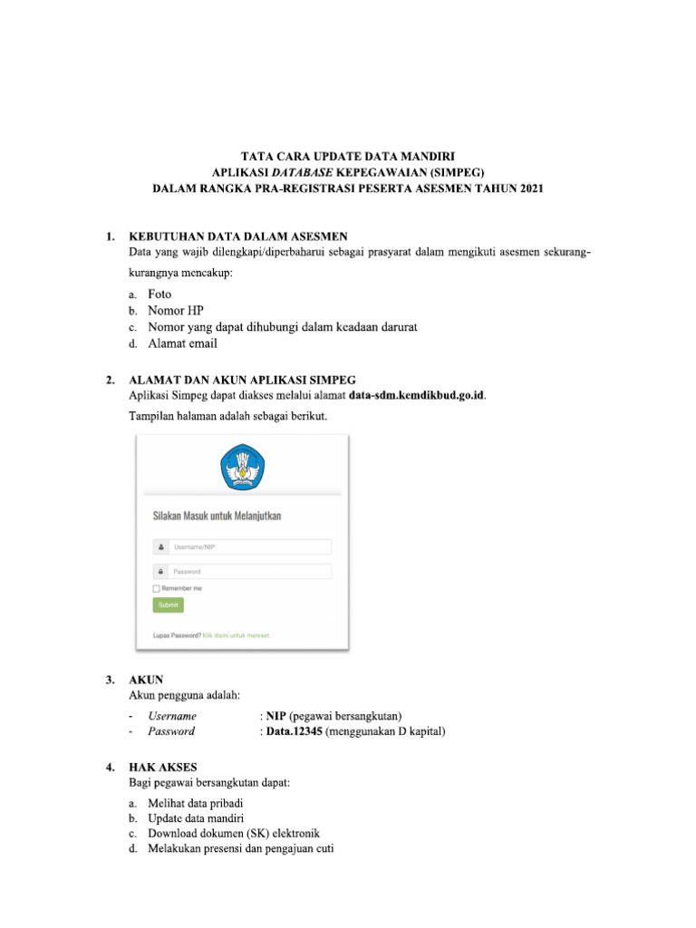 Panduan Update Data Mandiri Sipeg | PDF