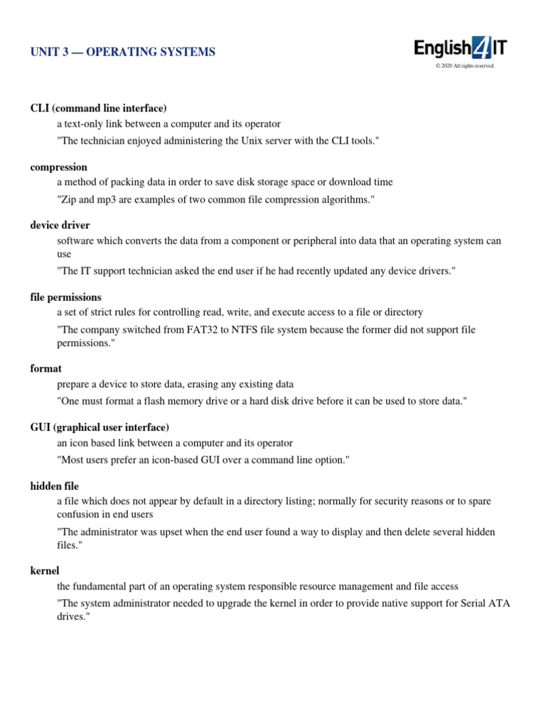 Operating Systems Vocabulary Guide | PDF | Operating System | Computer File