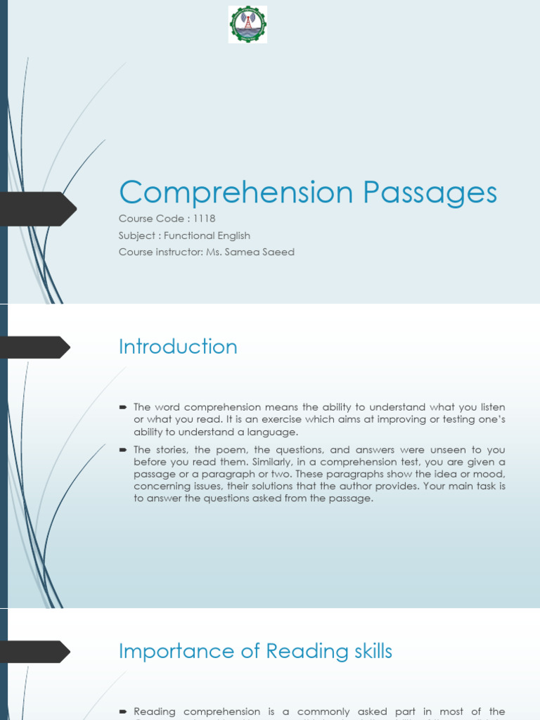 Prehension Passages | PDF | Reading Comprehension | Speed Reading