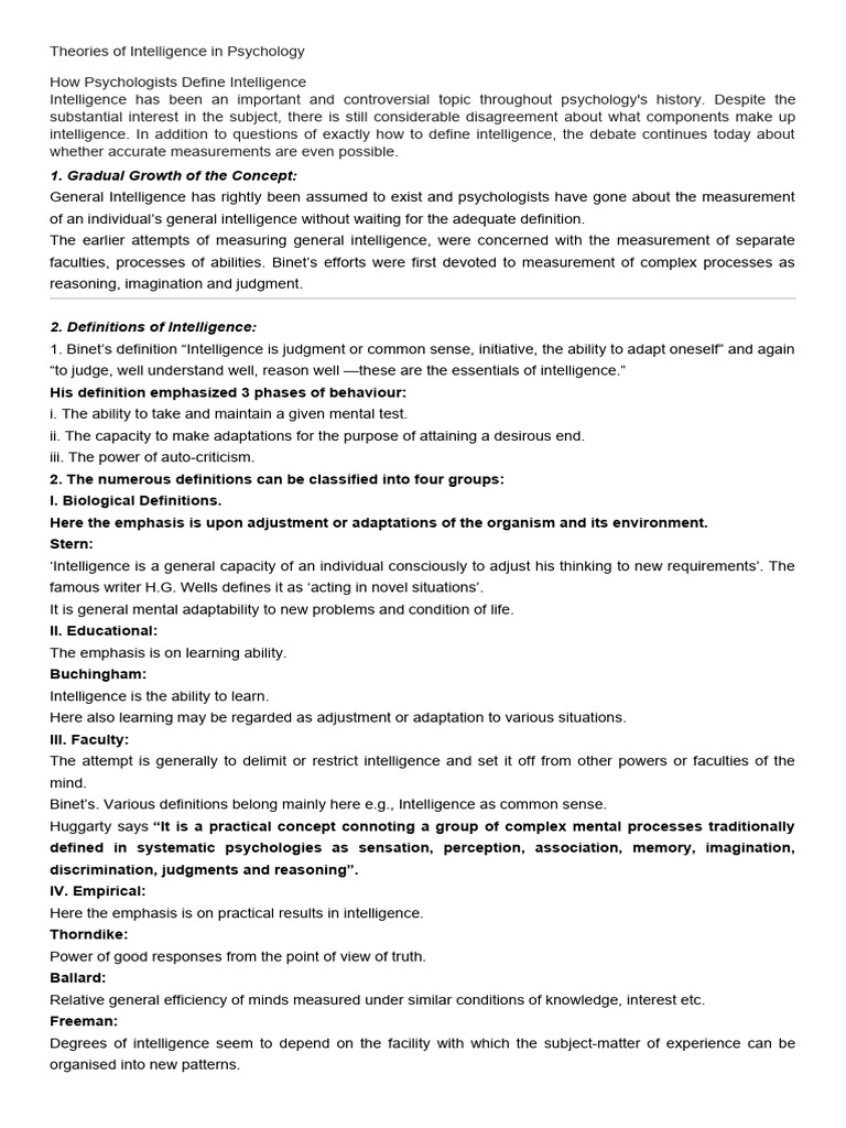 Theories of Intelligence in Psychology | PDF | Intelligence | Creativity
