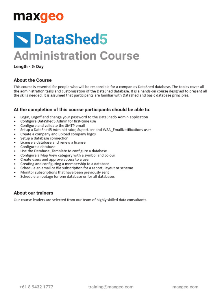 DataShed5 Administration Course | PDF | Databases | Superuser