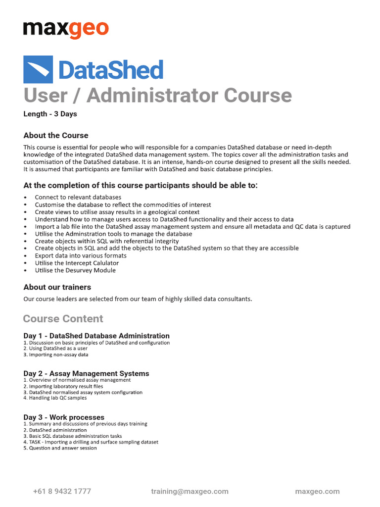 DataShed Administration Course | PDF | Databases | Assay