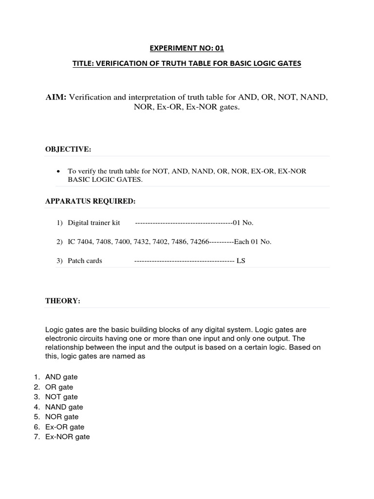 Exp - No-1 Basic Logic GATES | PDF | Logic Gate | Electronic Design