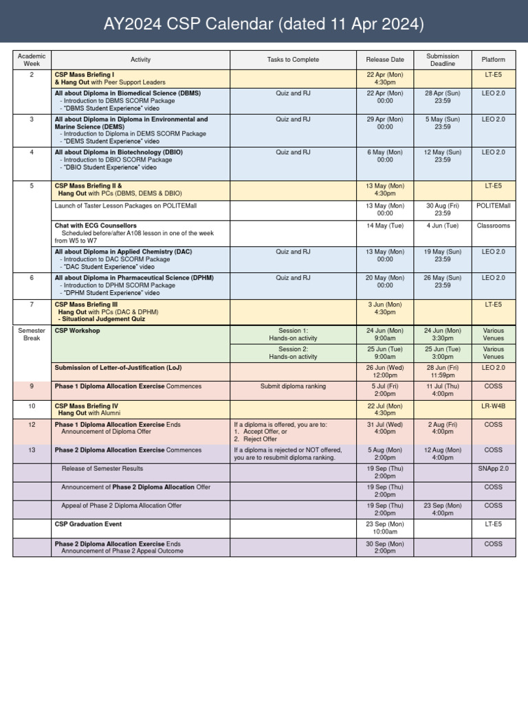 AY2024 CSP Calendar (Dated 11 Apr 2024) | PDF