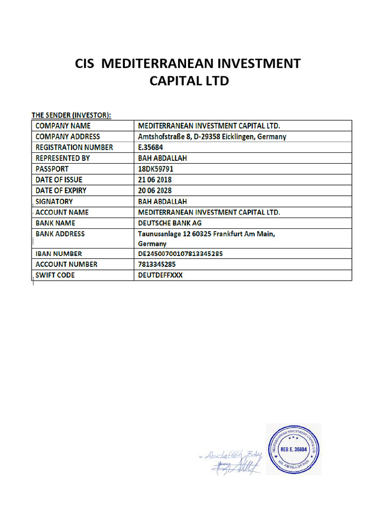 CIS Mediterranean Investment Capital | PDF