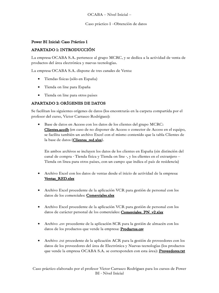 Caso Práctico Power BI: OCABA S.A. | PDF | Archivo de computadora ...