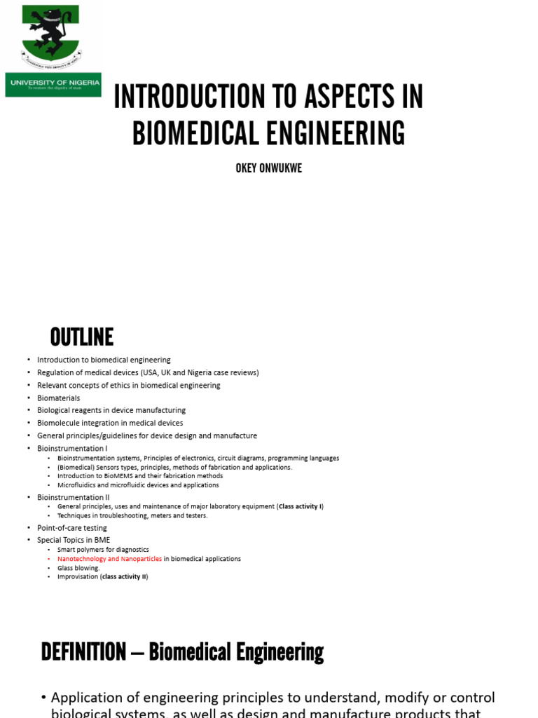 INTRODUCTION TO ASPECTS IN BIOMEDICAL ENGINEERING Lect - 1 and 2 | PDF ...