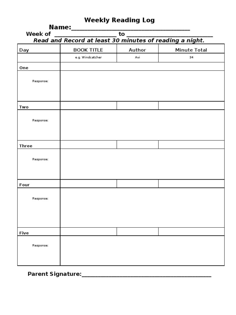 Weekly Reading Log Template | PDF | Foreign Language Studies