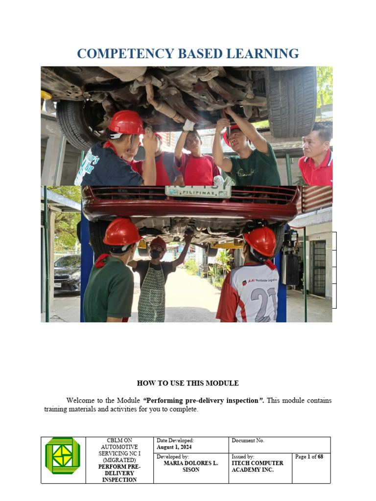 CBLM Atsnc1 Core1 Lo1 Perform Pre Delivery Inspetion | PDF | Headlamp | Vehicles