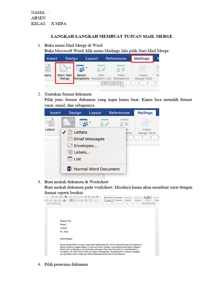 Cara Membuat Mail Merge Di Word | PDF | Seni & Disiplin Bahasa | Komputer