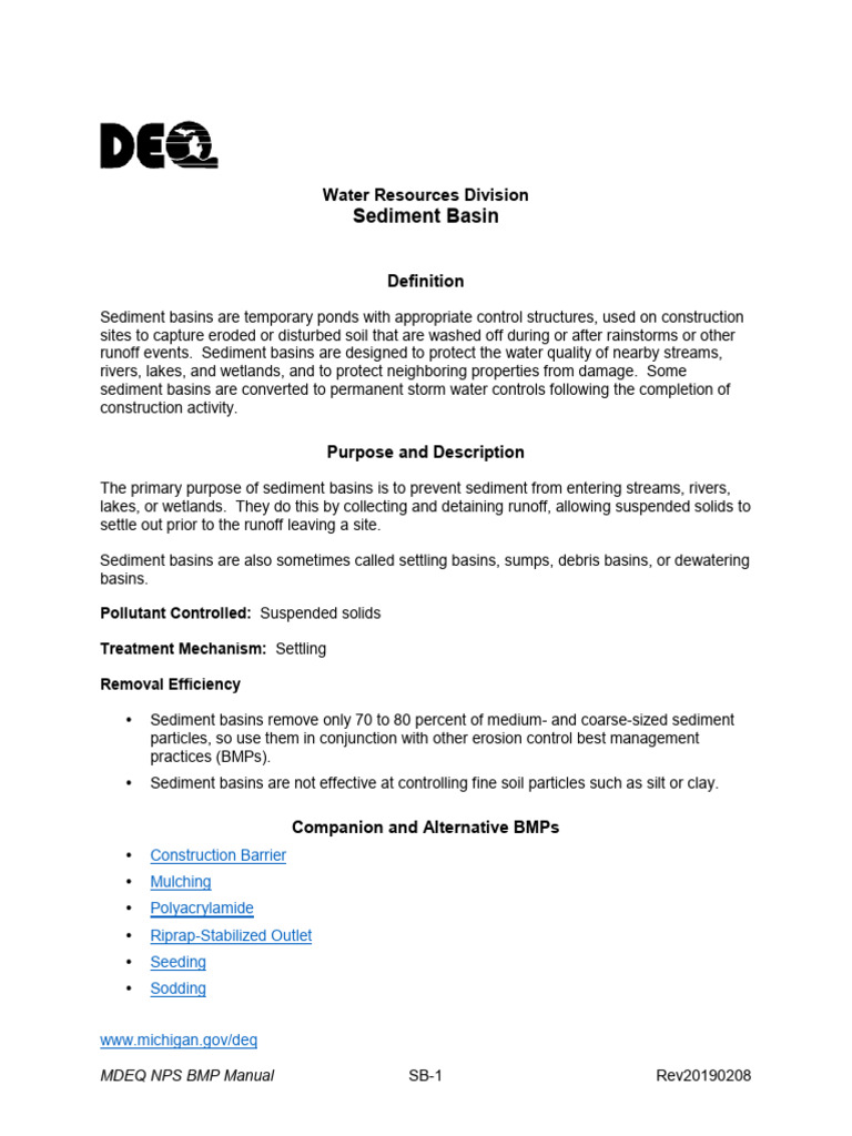 BMP Sediment Basin | PDF | Drainage Basin | Sediment
