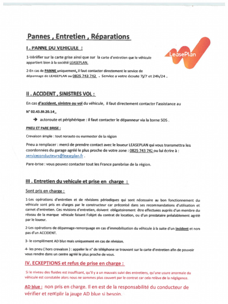 Assistance Leaseplan | PDF
