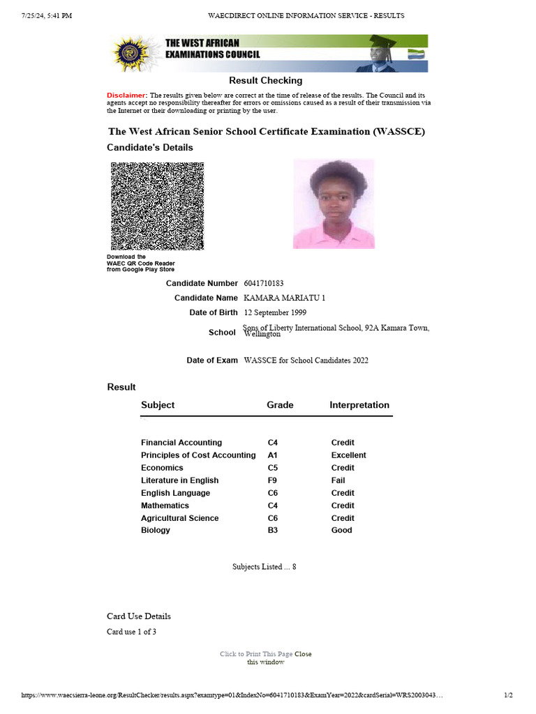 Mariatu Kamara Result | PDF | Computing