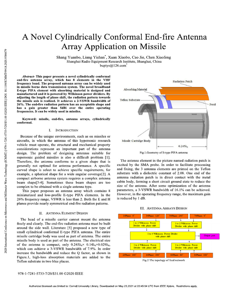A Novel Cylindrically Conformal End Fire Antenna Array Application On Missile Pdf