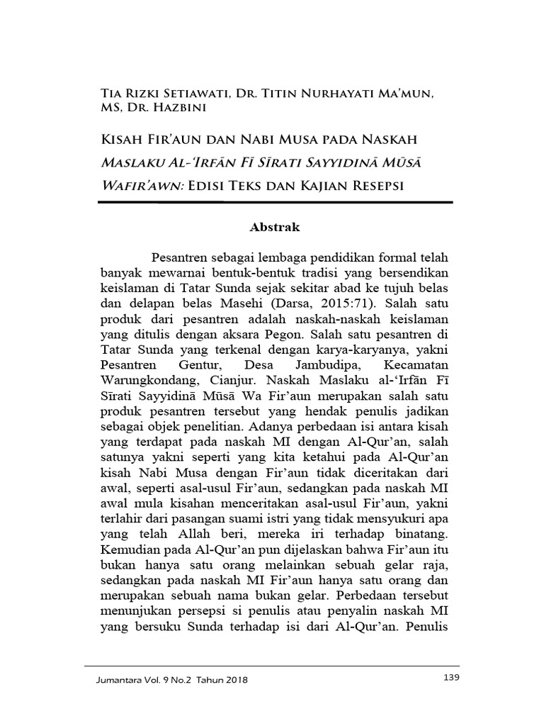 Kisah Firaun Dan Nabi Musa Pada Naskah Maslaku Al | PDF