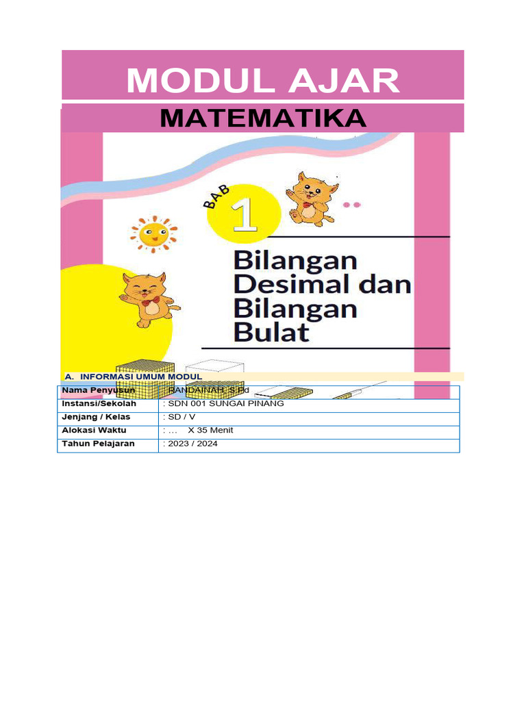 Modul Ajar MTK Kls 5 Bab 1-8 | PDF | Karier & Perkembangan | Metode & Bahan Ajar