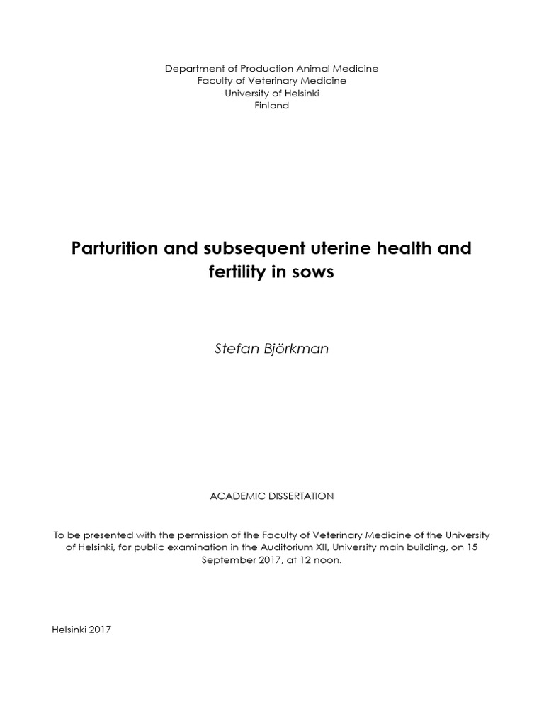 Parturition and Subsequent Uterine Health and Fertility in Sows | PDF ...