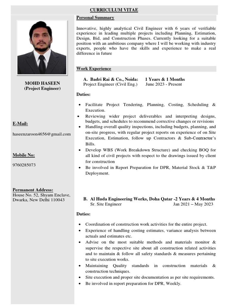 MOHD HASEEN Resume - Project Engineer R1 | PDF | Career & Growth | Business