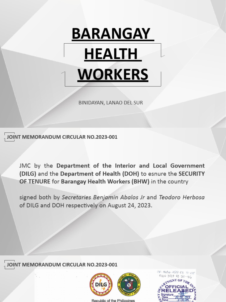 Barangay Health Workers: Binidayan, Lanao Del Sur | PDF | Nursing ...