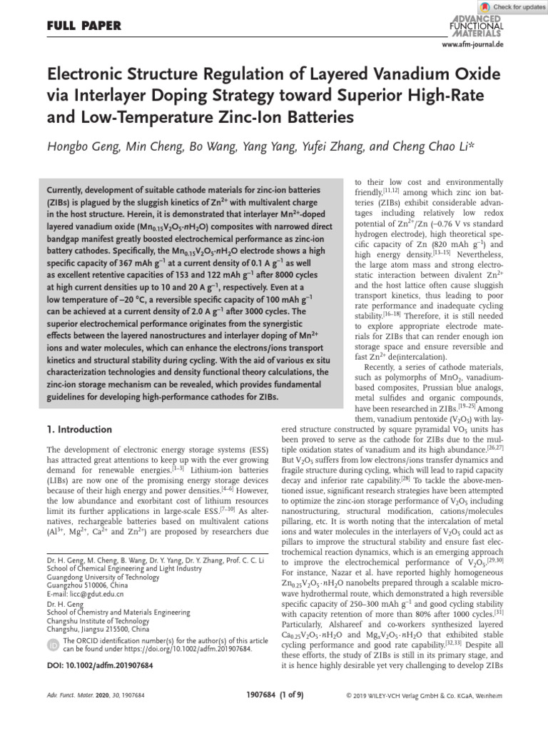 Adv Funct Materials - 2019 - Geng - Electronic Structure Regulation of ...