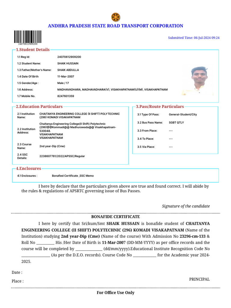 Apsrtc Bus Pass | PDF
