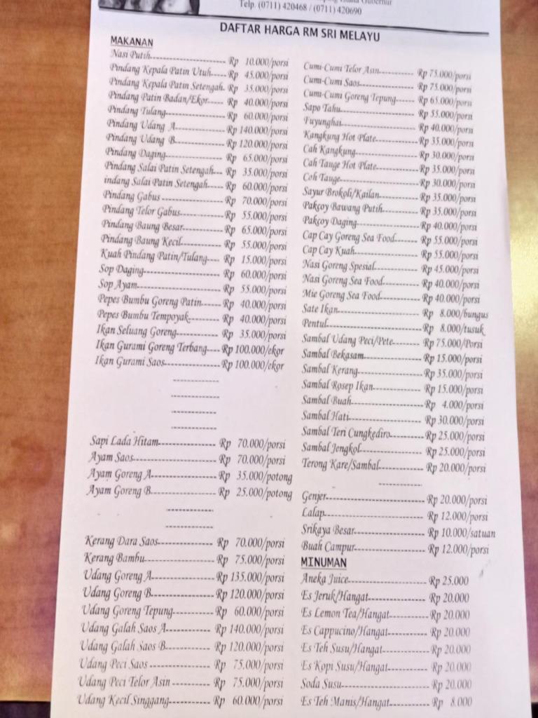 Menu Sri Melayu | PDF