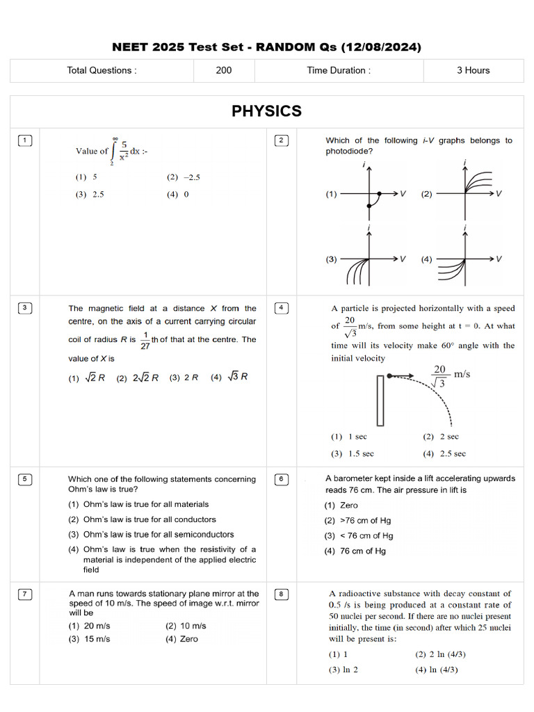 NEET2025 Test Sets QAs Sol 12 Aug 2024 | PDF | Standardized Tests ...