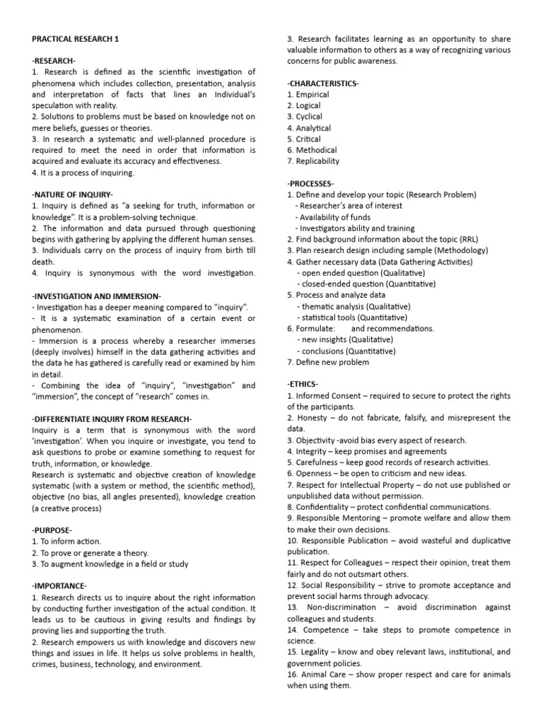 Practical Research 1 | PDF | Qualitative Research | Data