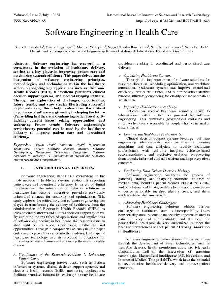 Software Engineering in Health Care | PDF | Electronic Health Record ...