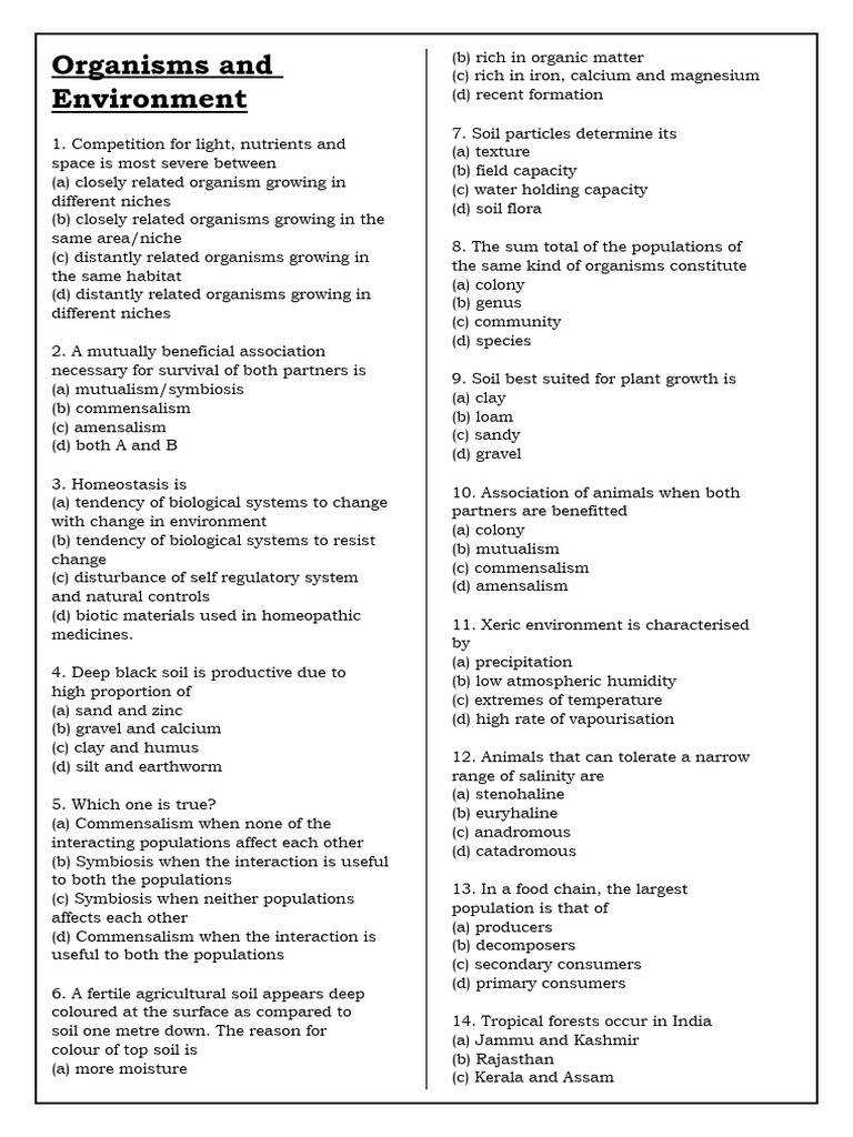 Organisms and Environment 1 | PDF | Soil | Forests