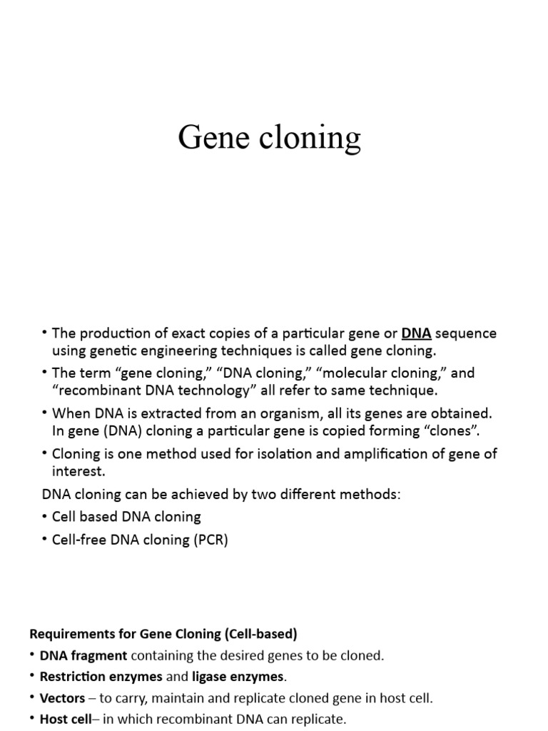 Lecture 13 Gene Cloning | PDF | Molecular Cloning | Recombinant Dna