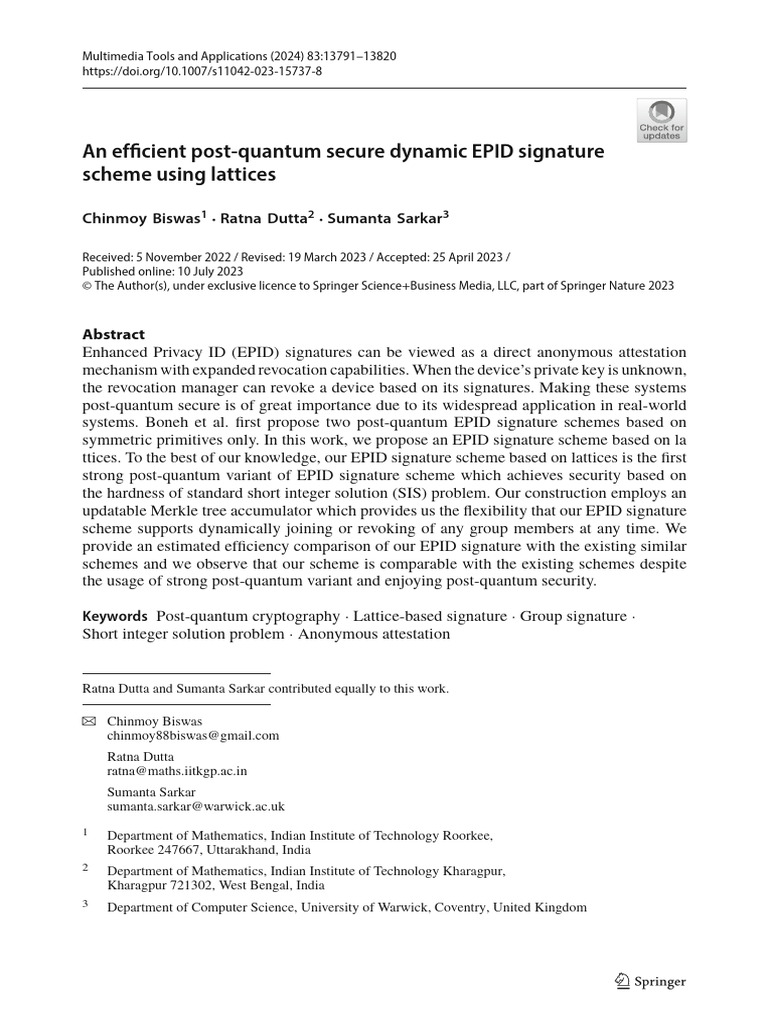 Falcon Without Implemtation-An Efficient Post-Quantum Secure Dynamic EPID Signature | PDF ...