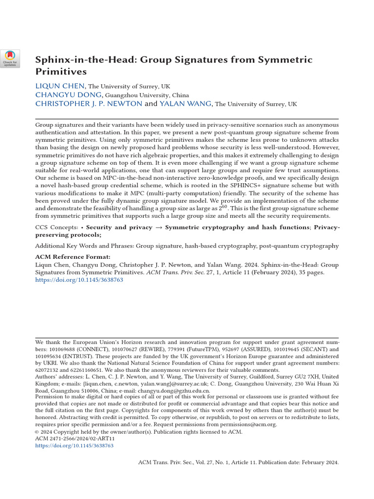 Sphinx-In-The-Head Group Signatures From Symmetric Primitives | PDF ...