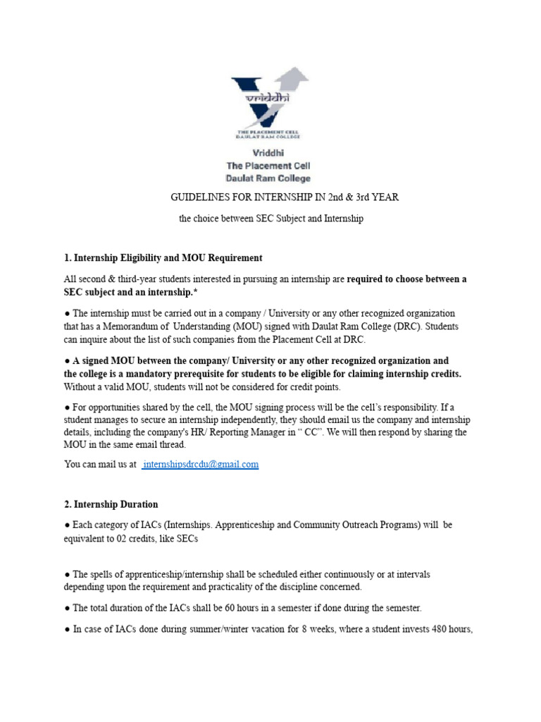 Internship Guidelines for DRC Students | PDF | Internship | Job Hunting